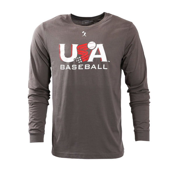 USA x Baseballism Long Sleeve Grey Traditional Tee | USA Baseball Shop